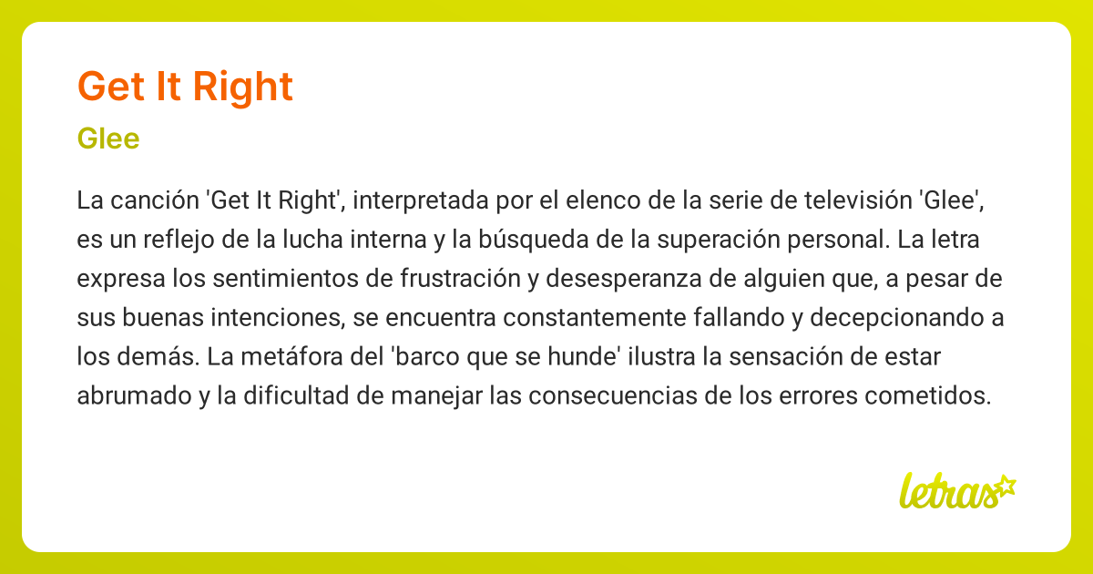 Significado de la canción GET IT RIGHT (Glee) - LETRAS.COM