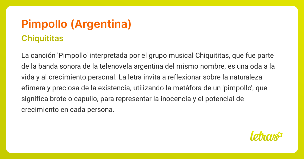 Significado de la canción PIMPOLLO (ARGENTINA) (Chiquititas) - LETRAS.COM