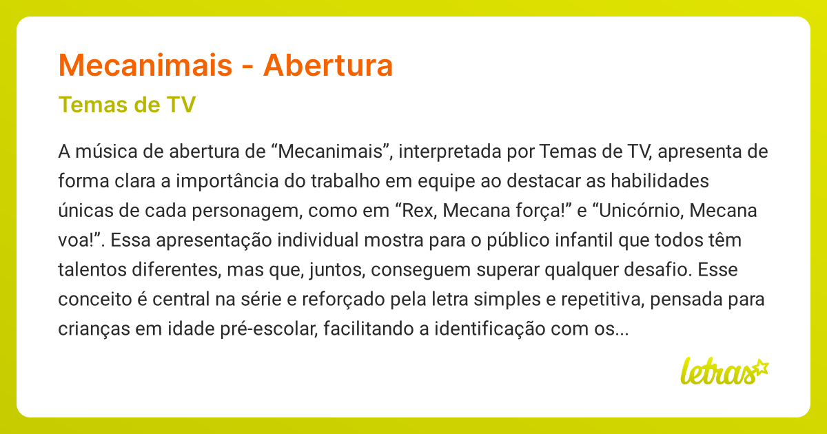 Significado da música MECANIMAIS - ABERTURA (Temas de TV) - LETRAS.MUS.BR