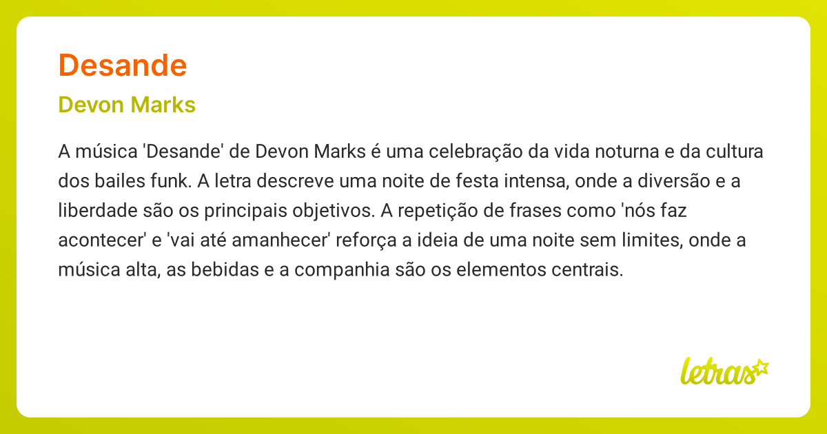 Significado da música DESANDE (Devon Marks) - LETRAS.MUS.BR