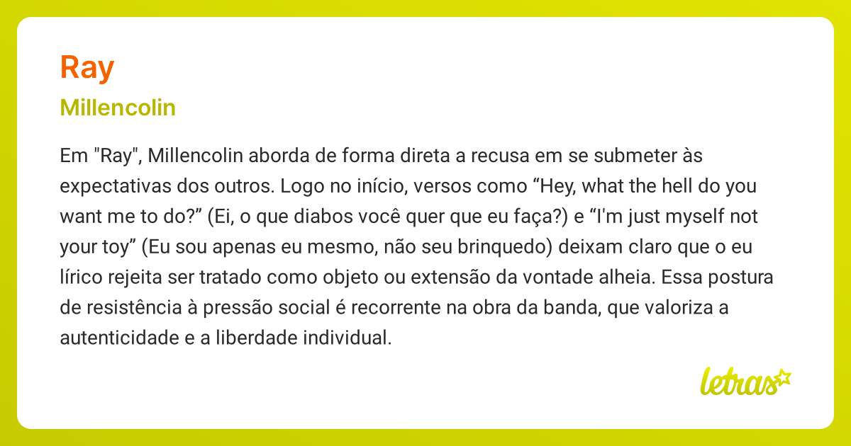 Significado da música RAY (Millencolin) - LETRAS.MUS.BR
