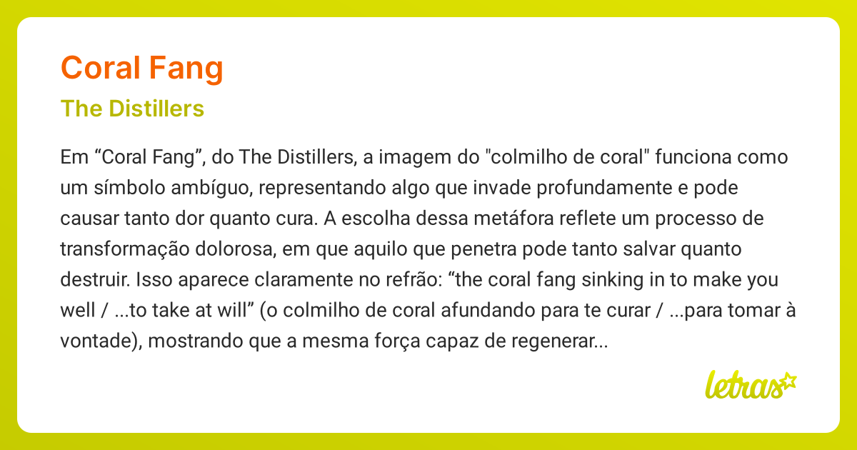 Significado da música CORAL FANG (The Distillers) - LETRAS.MUS.BR