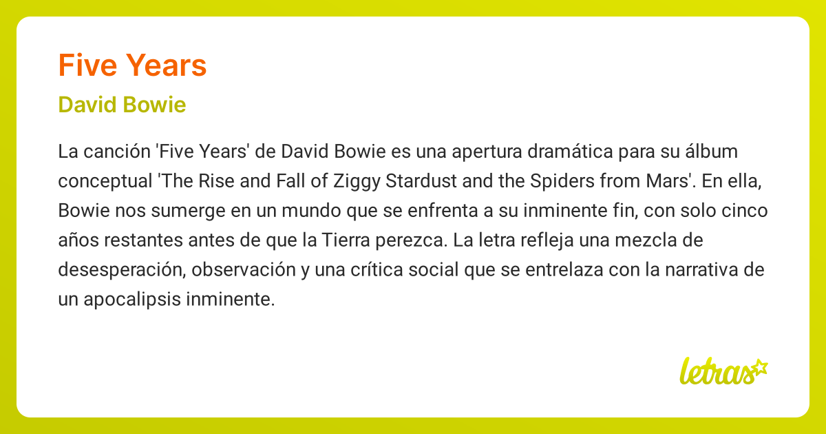 Significado de la canción FIVE YEARS (David Bowie) - LETRAS.COM