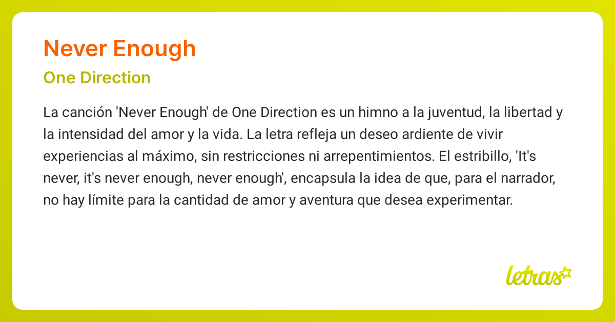 Significado de la canción NEVER ENOUGH (One Direction) - LETRAS.COM
