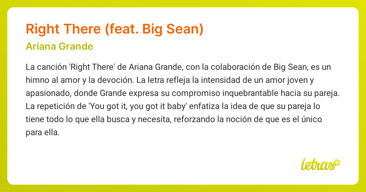 Significado de la canción RIGHT THERE (FEAT. BIG SEAN) (Ariana Grande ...