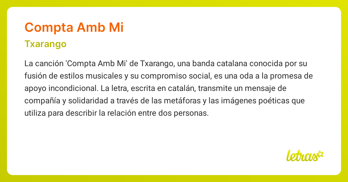 Significado de la canción COMPTA AMB MI (Txarango) - LETRAS.COM