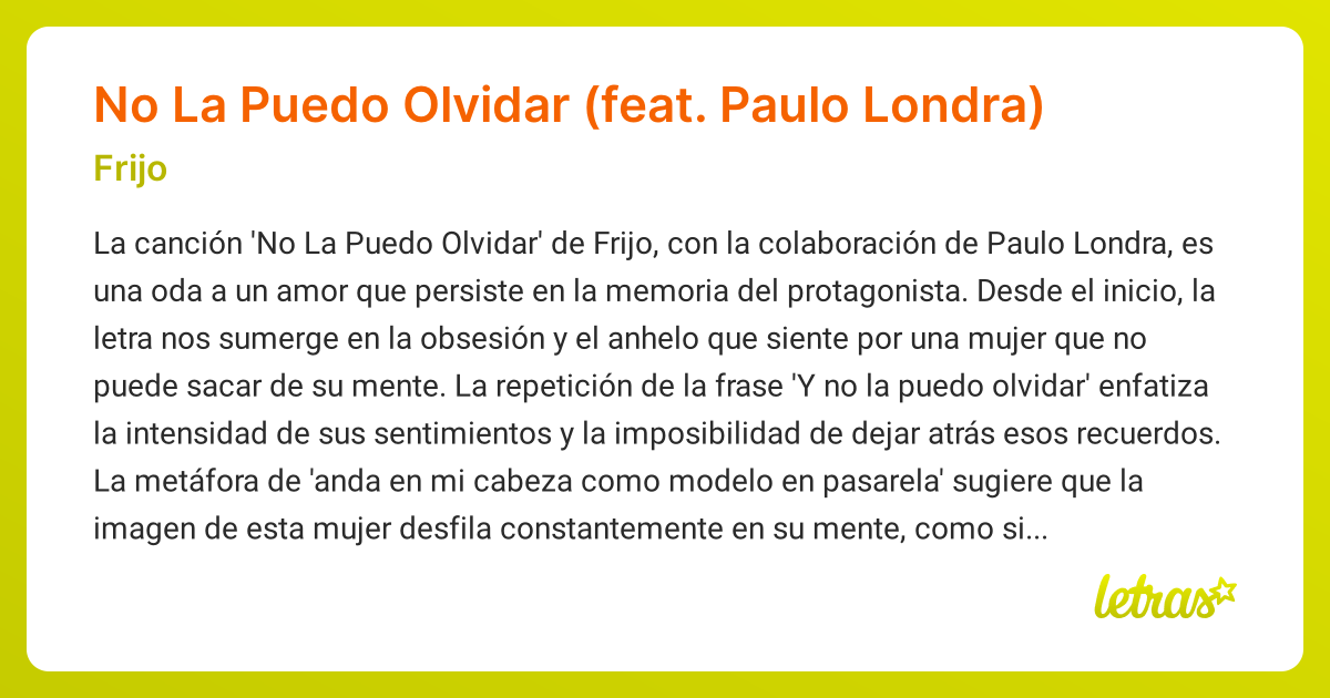 Significado de la canción No La Puedo Olvidar (feat. Paulo Londra ...