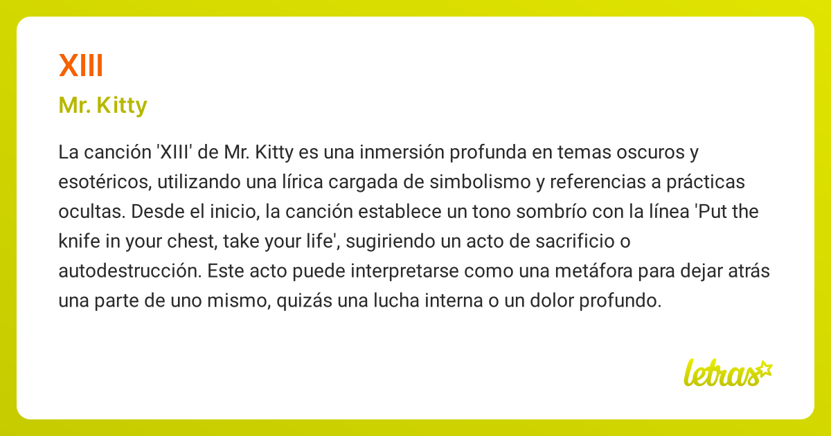 Significado de la canción XIII (Mr. Kitty) - LETRAS.COM