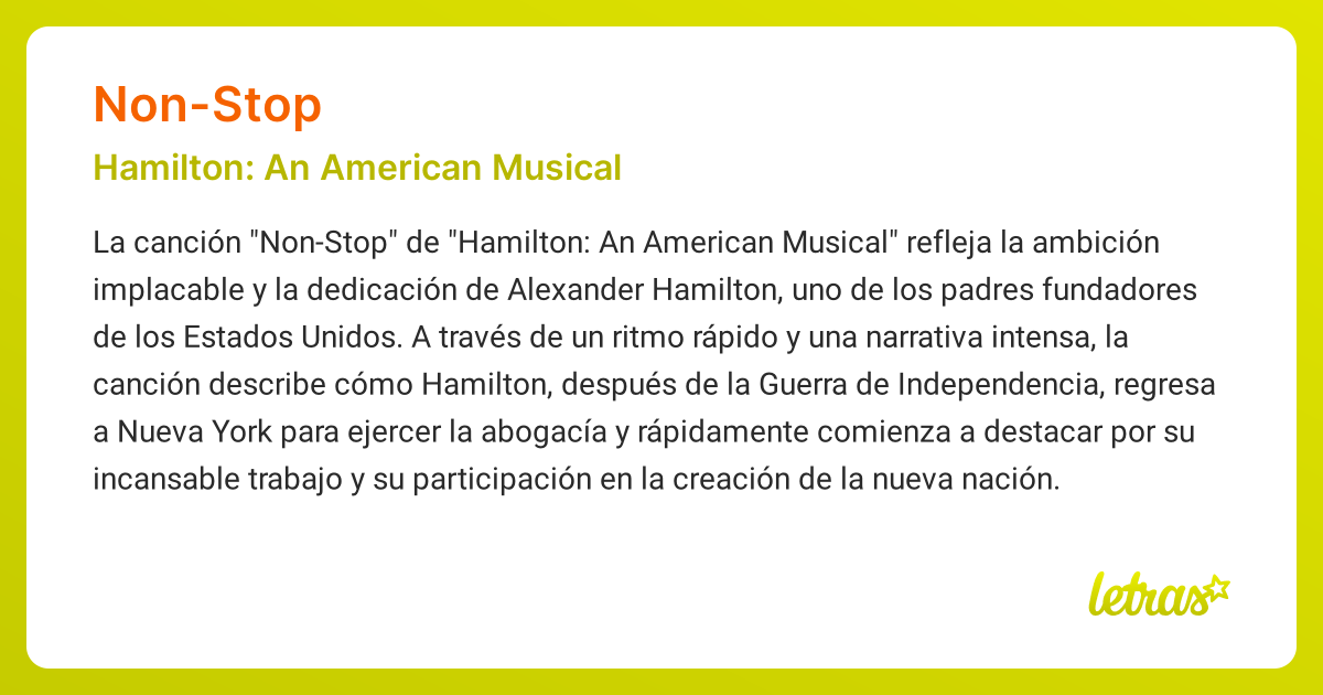 Significado de la canción NON-STOP (Hamilton: An American Musical ...