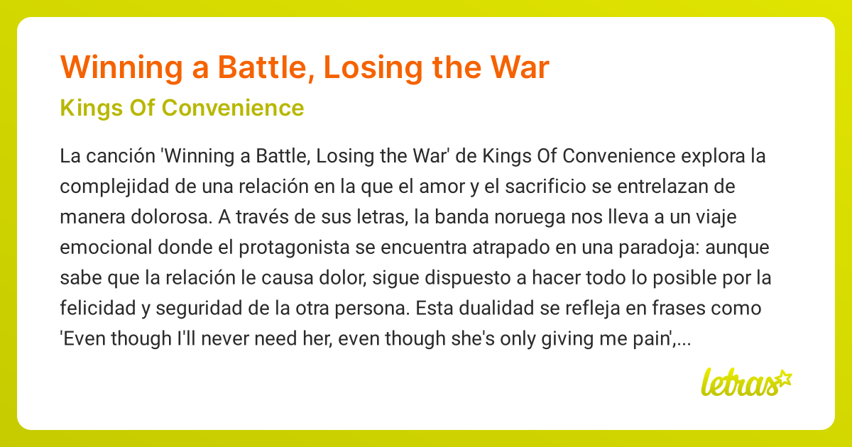 Significado de la canción Winning a Battle, Losing the War (Kings Of ...
