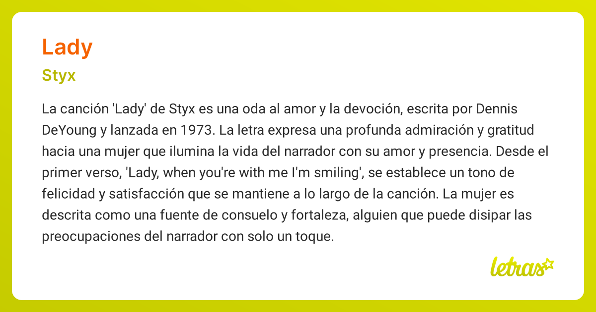 Significado de la canción LADY (Styx) - LETRAS.COM