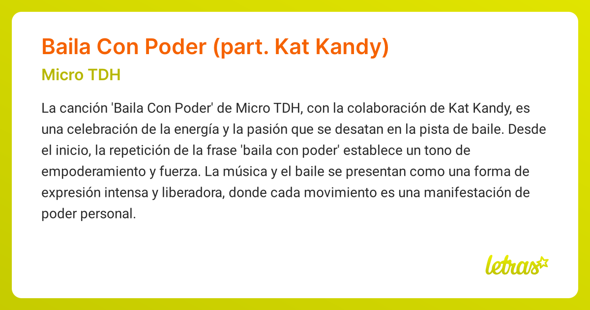 Significado de la canción Baila Con Poder (part. Kat Kandy) (Micro TDH ...