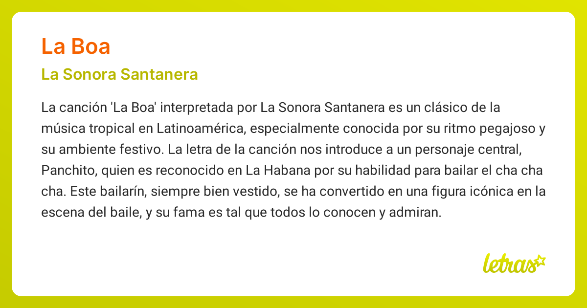 Significado de la canción LA BOA (La Sonora Santanera) - LETRAS.COM
