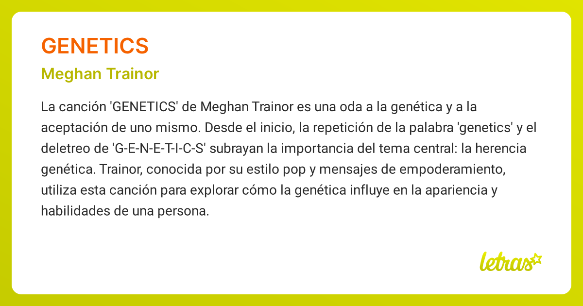 Significado de la canción GENETICS (Meghan Trainor) - LETRAS.COM