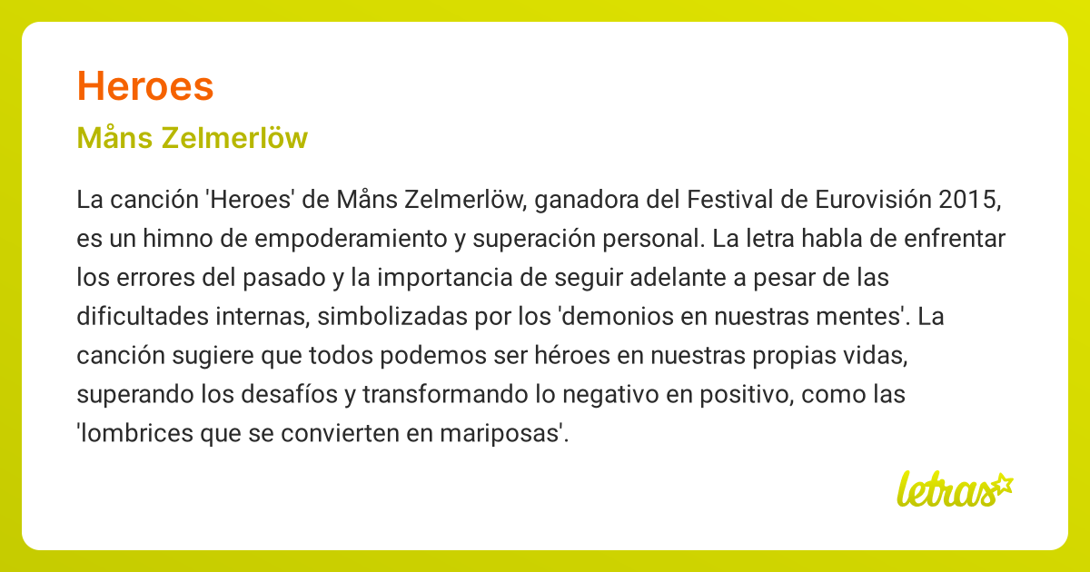 Significado de la canción HEROES (Måns Zelmerlöw) - LETRAS.COM