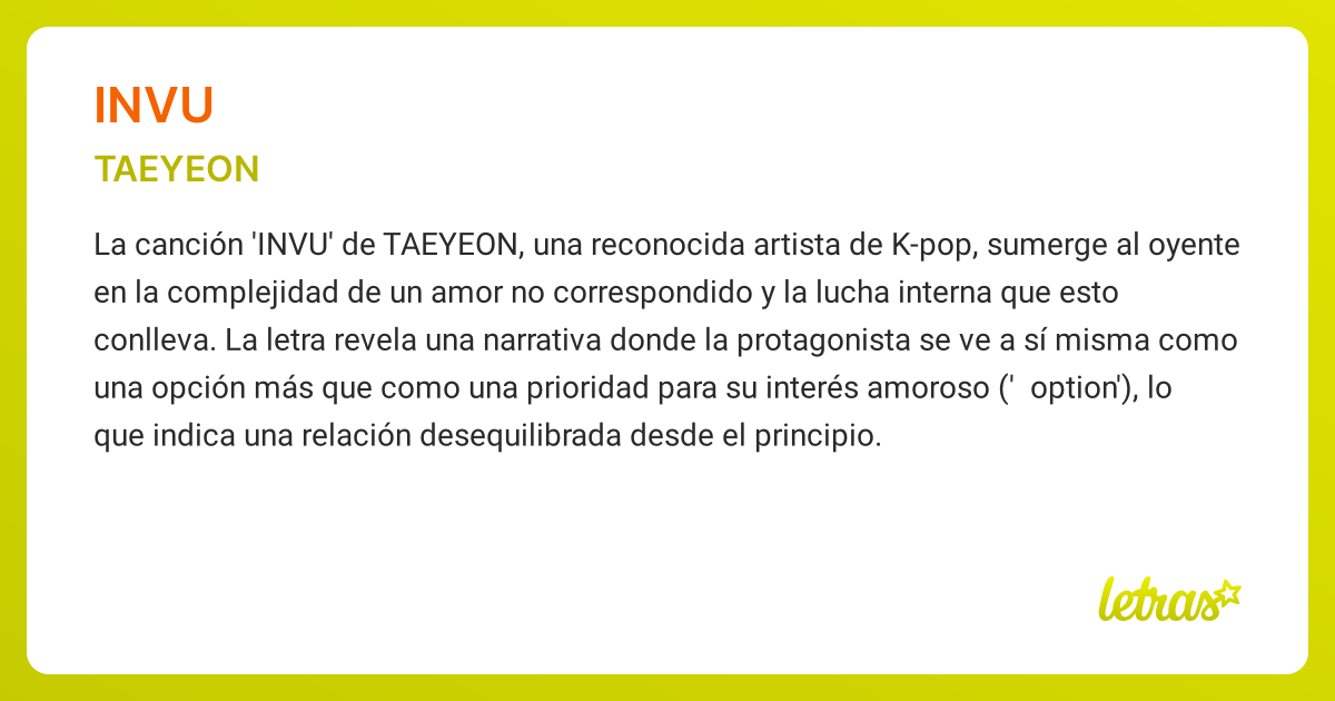 Significado de la canción INVU (TAEYEON ) - LETRAS.COM