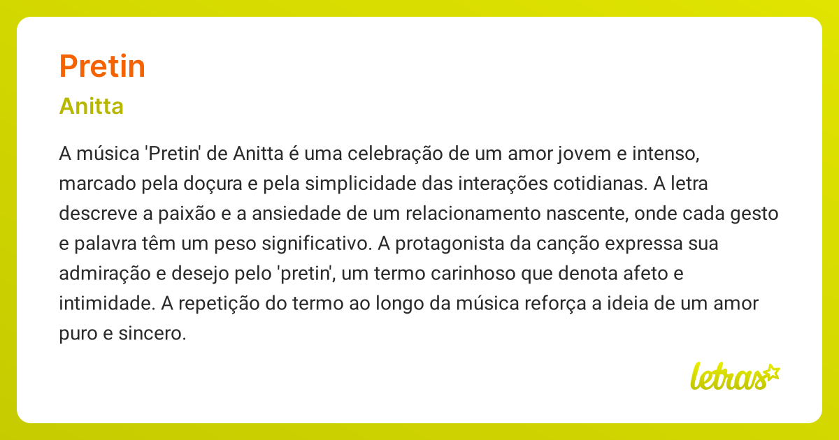 Significado da música PRETIN (Anitta) - LETRAS.MUS.BR
