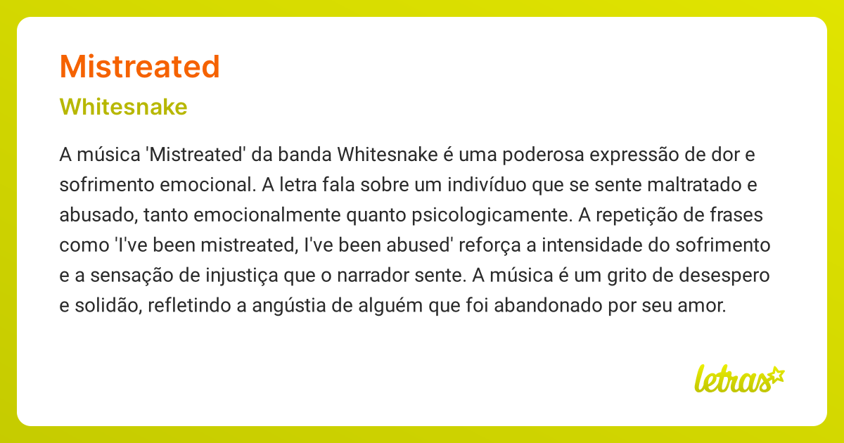 Significado da música MISTREATED (Whitesnake) - LETRAS.MUS.BR
