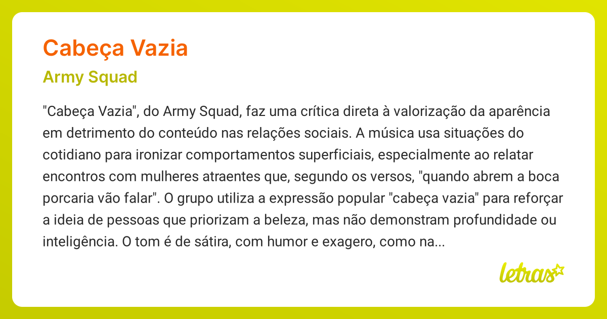 Significado da música CABEÇA VAZIA (Army Squad) - LETRAS.MUS.BR