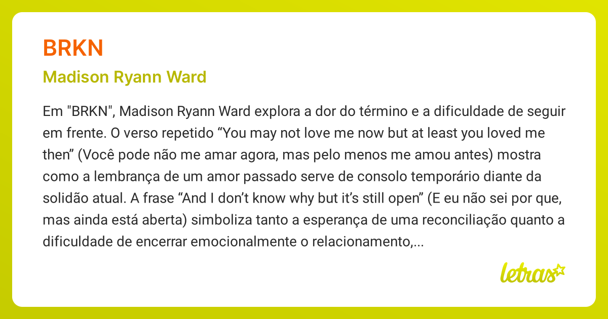 Significado da música BRKN (Madison Ryann Ward) - LETRAS.MUS.BR