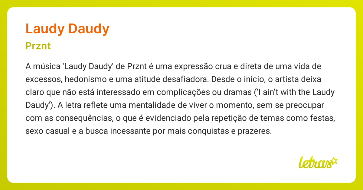 Significado da música LAUDY DAUDY (Prznt) - LETRAS.MUS.BR