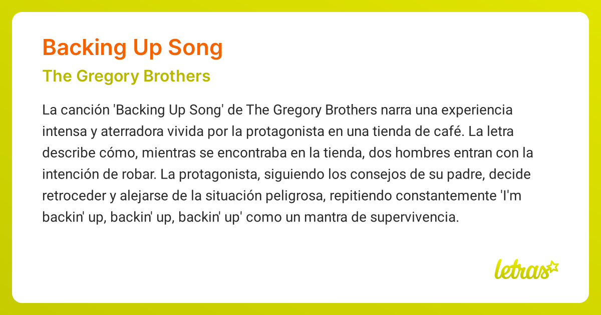 Significado de la canción BACKING UP SONG (The Gregory Brothers ...