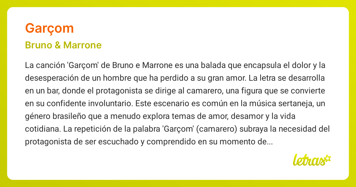 Significado de la canción GARÇOM (Bruno & Marrone) - LETRAS.COM
