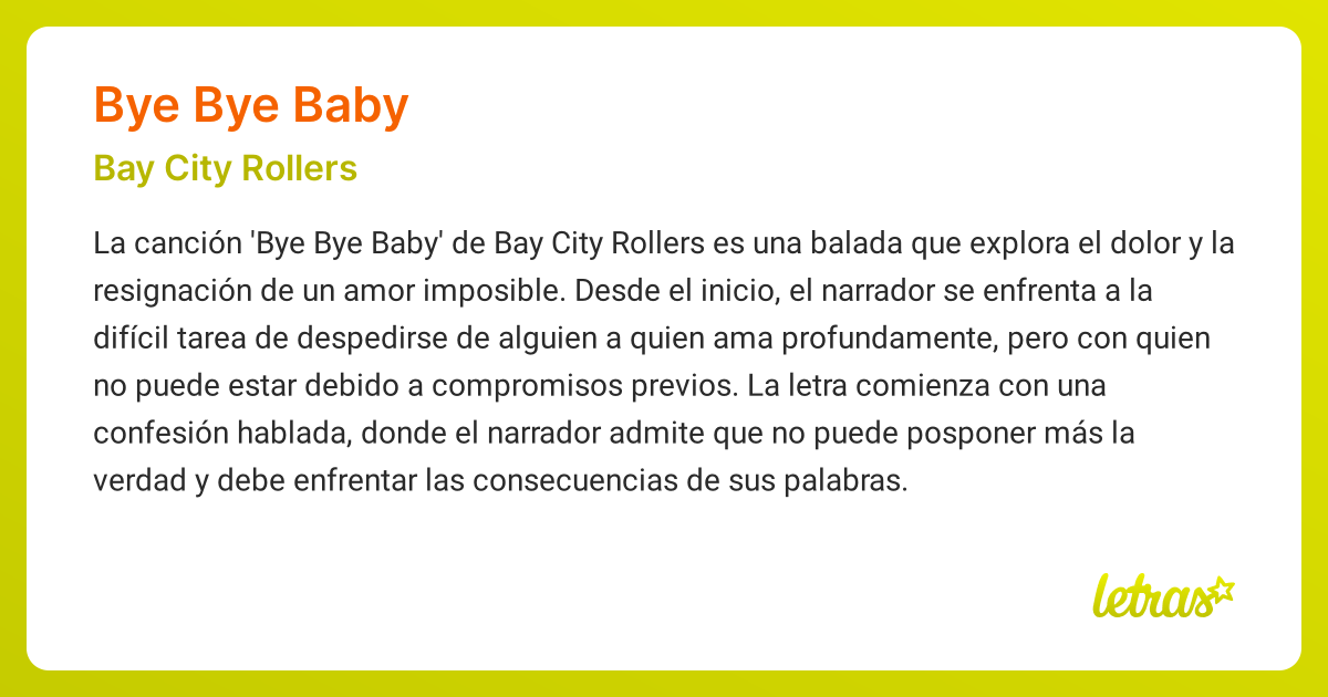 Significado de la canción BYE BYE BABY (Bay City Rollers) - LETRAS.COM