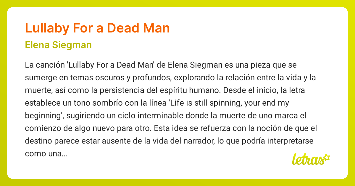 Significado de la canción LULLABY FOR A DEAD MAN (Elena Siegman ...
