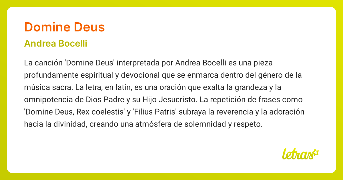 Significado de la canción DOMINE DEUS (Andrea Bocelli) - LETRAS.COM