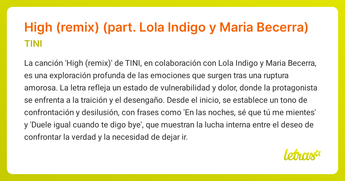 Significado de la canción High (remix) (part. Lola Indigo y Maria ...