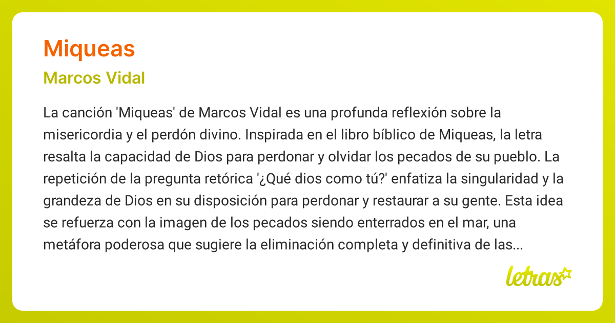 Significado de la canción MIQUEAS (Marcos Vidal) - LETRAS.COM