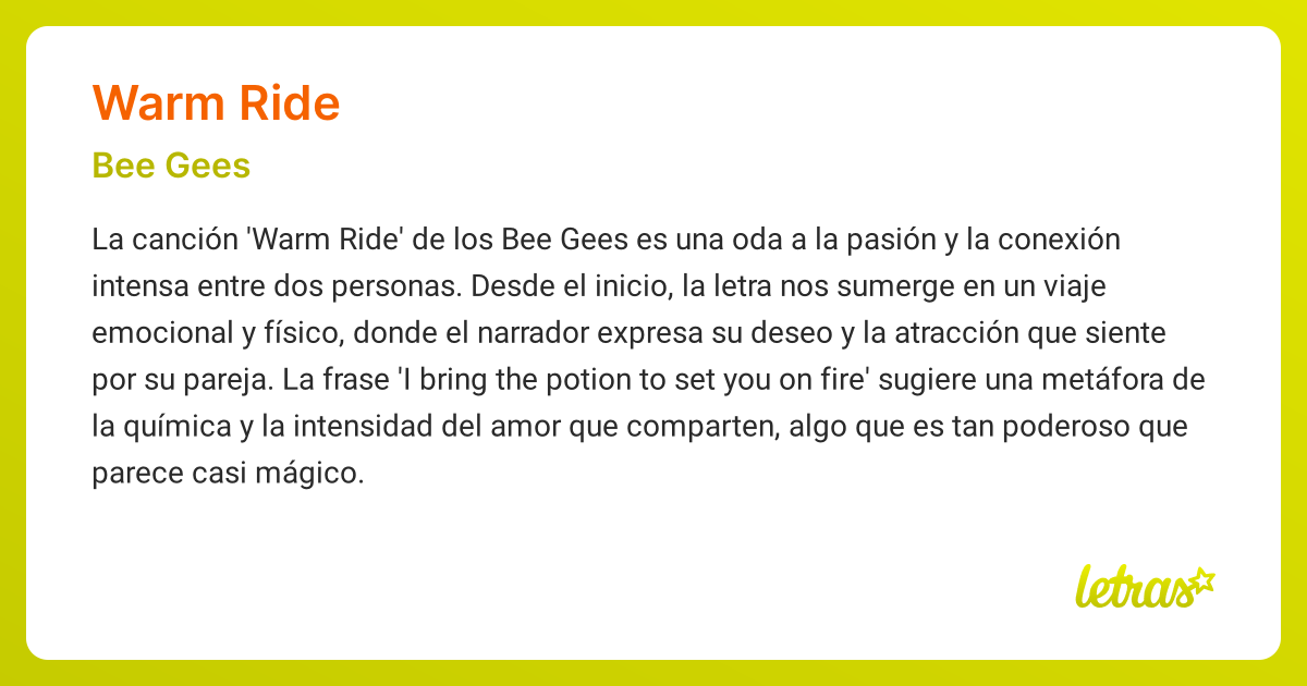 Significado de la canción WARM RIDE (Bee Gees) - LETRAS.COM