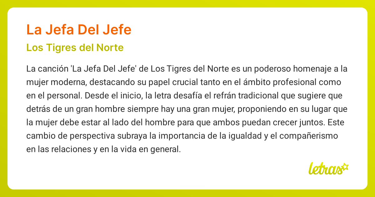 Significado de la canción LA JEFA DEL JEFE (Los Tigres del Norte ...