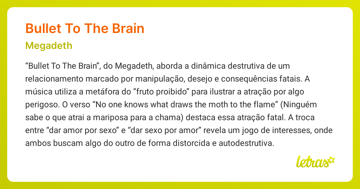 Significado da música BULLET TO THE BRAIN (Megadeth) - LETRAS.MUS.BR
