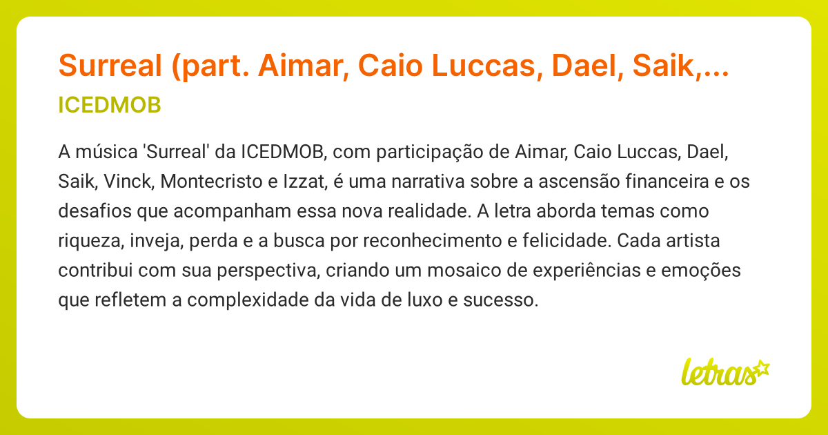 Significado da música Surreal (part. Aimar, Caio Luccas, Dael, Saik ...