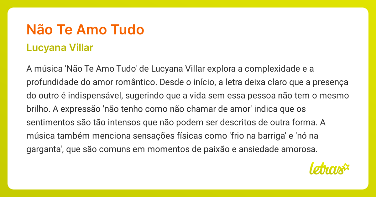 Significado da música NÃO TE AMO TUDO (Lucyana Villar) - LETRAS.MUS.BR