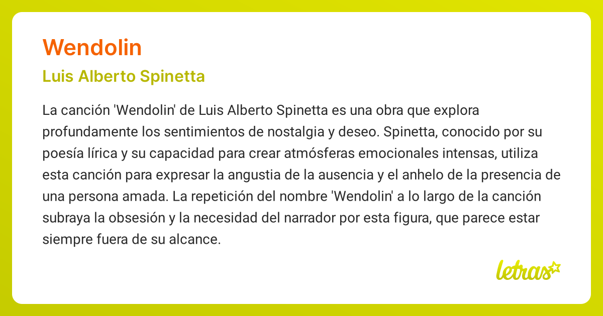 Significado de la canción WENDOLIN (Luis Alberto Spinetta) - LETRAS.COM