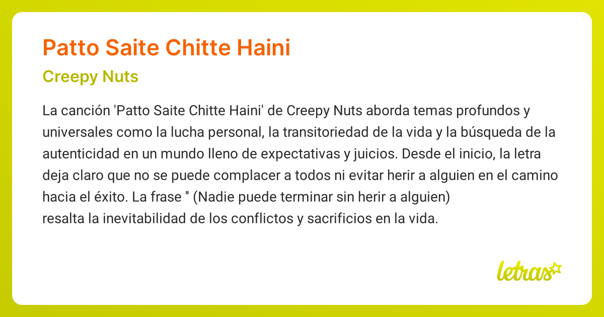 Significado de la canción PATTO SAITE CHITTE HAINI (Creepy Nuts ...
