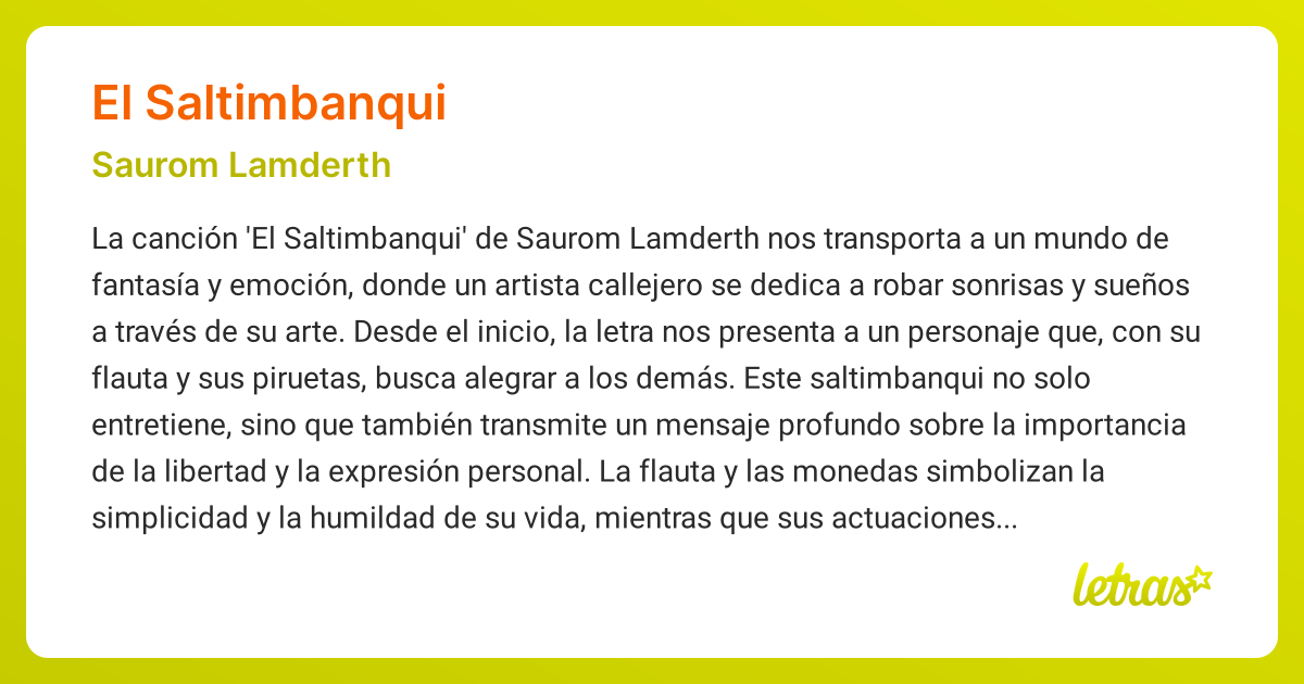 Significado de la canción EL SALTIMBANQUI (Saurom Lamderth) - LETRAS.COM
