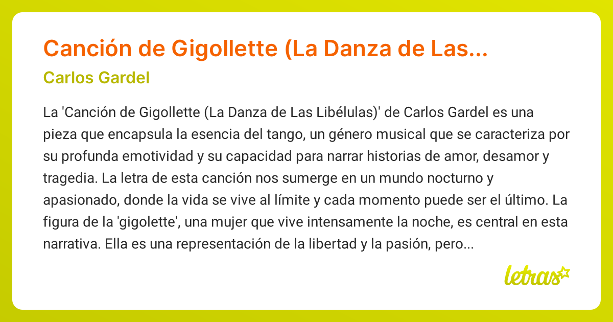 Significado de la canción Canción de Gigollette (La Danza de Las ...