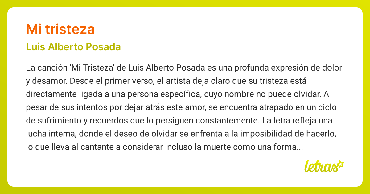 Significado de la canción MI TRISTEZA (Luis Alberto Posada) - LETRAS.COM