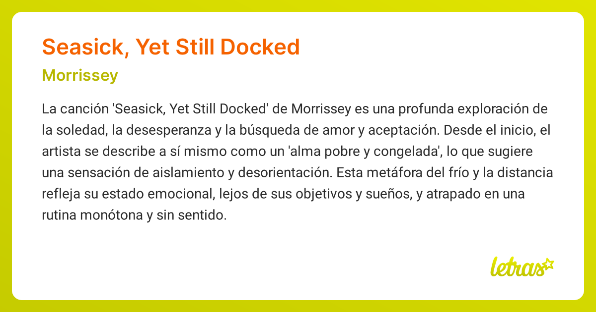 Significado de la canción SEASICK, YET STILL DOCKED (Morrissey ...