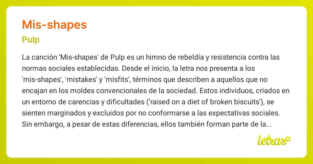 Significado de la canción MIS-SHAPES (Pulp) - LETRAS.COM