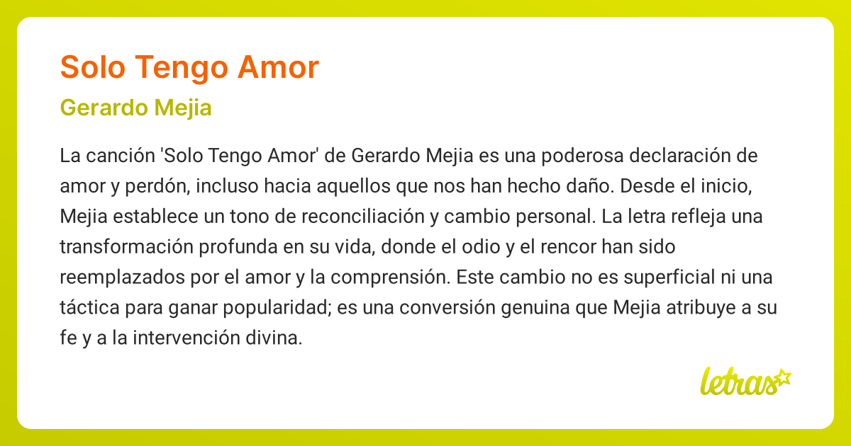 Significado de la canción SOLO TENGO AMOR (Gerardo Mejia) - LETRAS.COM