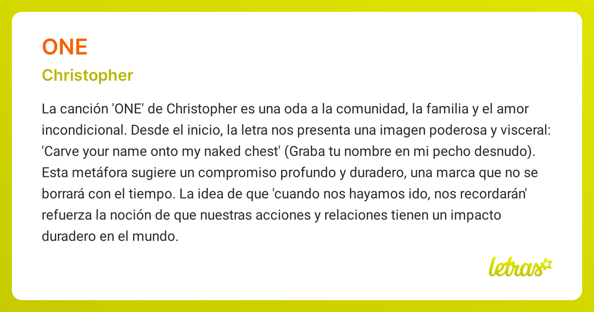 Significado de la canción ONE (Christopher) - LETRAS.COM