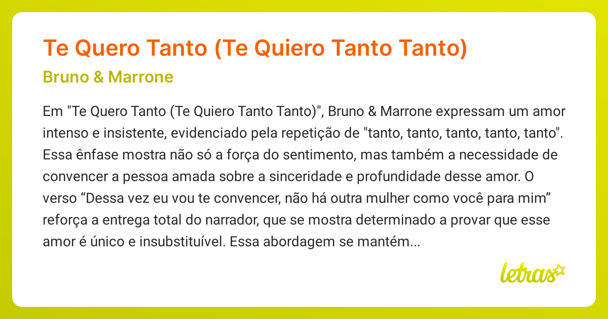 Significado da música Te Quero Tanto (Te Quiero Tanto Tanto) (Bruno ...