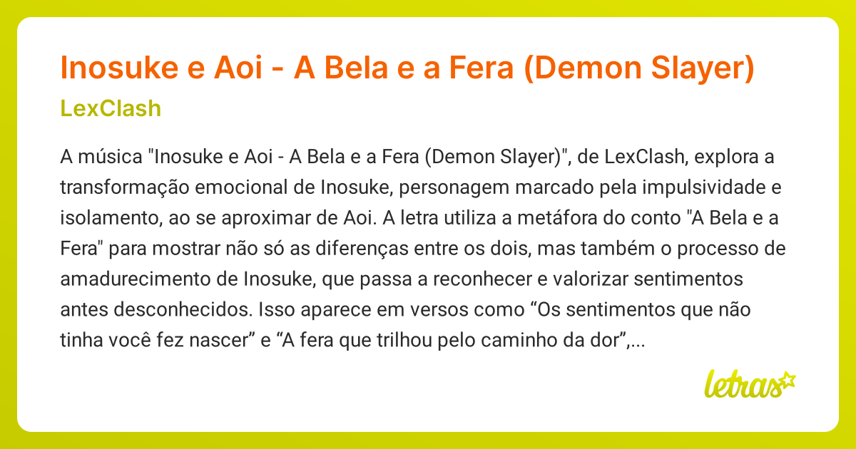 Significado da música Inosuke e Aoi - A Bela e a Fera (Demon Slayer ...