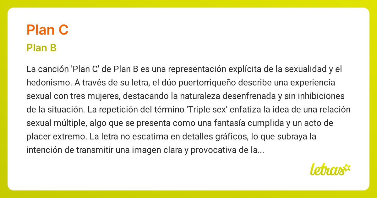 Significado de la canción PLAN C (Plan B) - LETRAS.COM