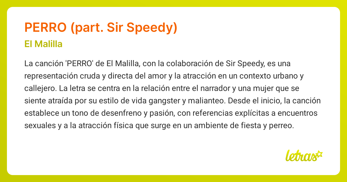 Significado de la canción PERRO (PART. SIR SPEEDY) (El Malilla ...